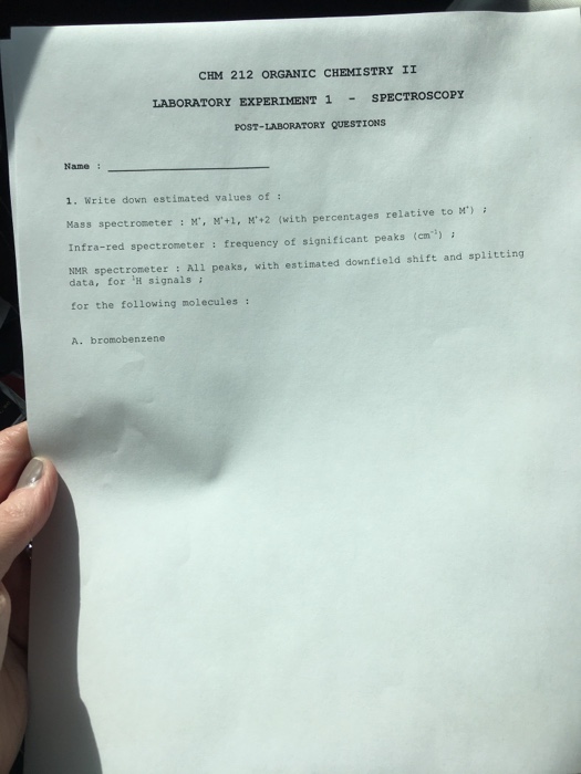 Solved CHM 212 ORGANIC CHEMISTRY II LABORATORY EXPERIMENT 1 | Chegg.com