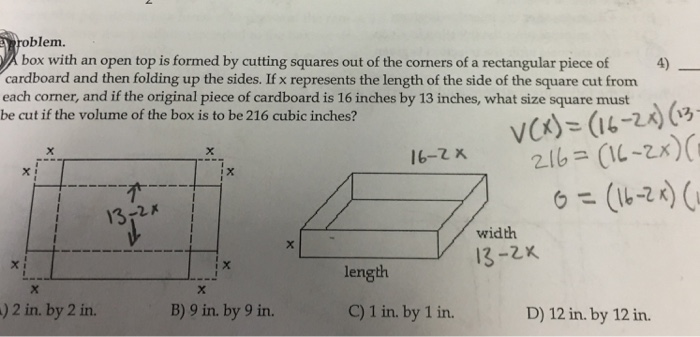 Solved roblem. box with an open top is formed by cutting | Chegg.com
