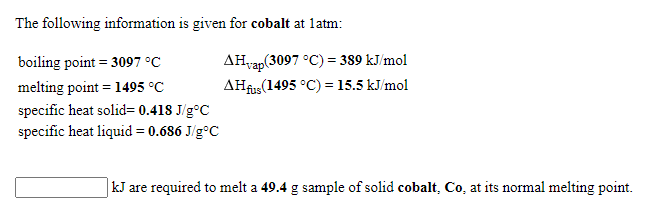 Solved The following information is given for cobalt at | Chegg.com