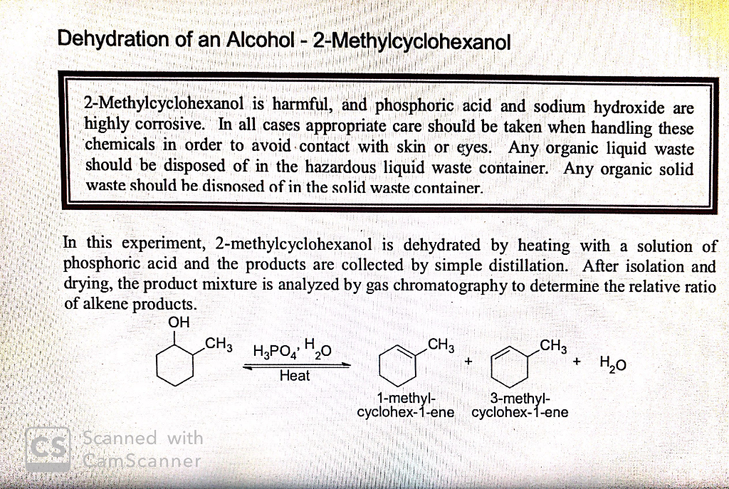 Solved Dehydration of an Alcohol 2-Methylcyclohexanol | Chegg.com