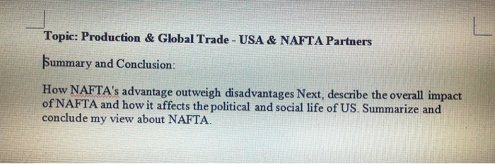 Solved Topic: Production & Global Trade- USA & NAFTA | Chegg.com