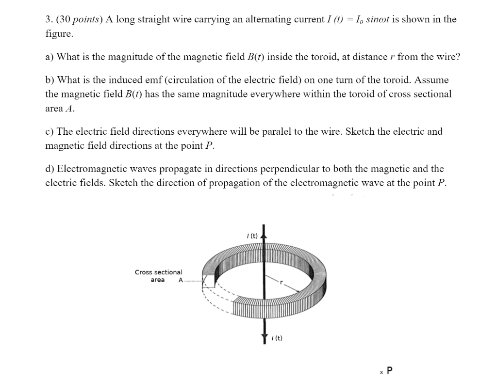Solved 3. (30 points) A long straight wire carrying an | Chegg.com