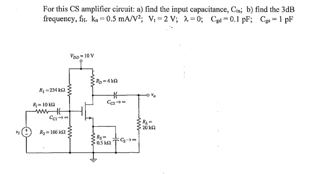 Solved For this CS amplifier circuit: a) find the input | Chegg.com