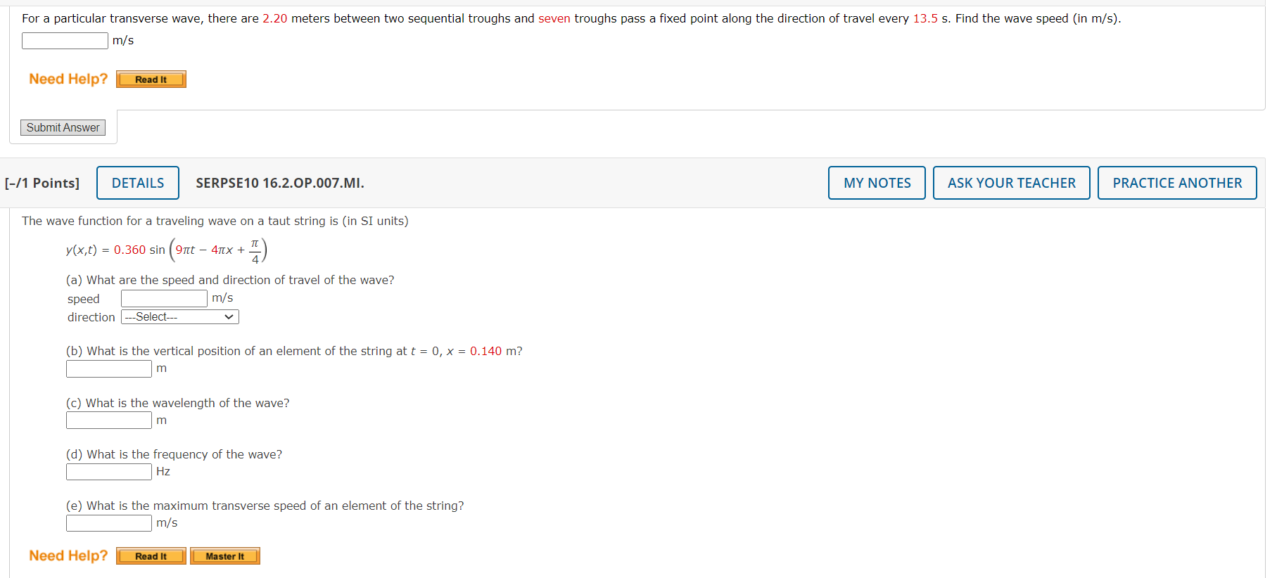 Solved Points]The wave function for a traveling wave on a | Chegg.com