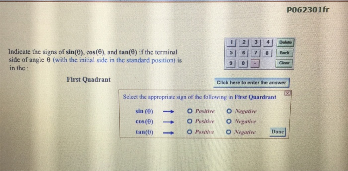 Solved PO62301fr 1I21 314Dto indicate the signs of sin(0), | Chegg.com