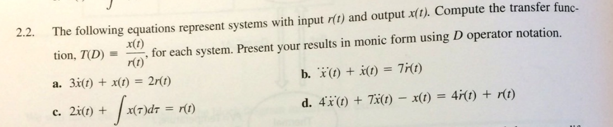 Solved 2.2. The following equations represent systems with | Chegg.com