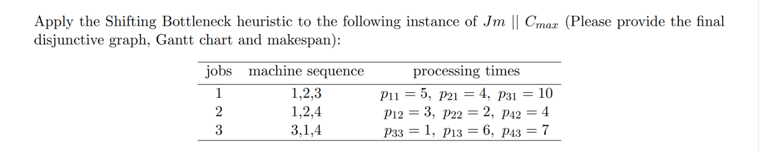 Solved Apply the Shifting Bottleneck heuristic to the | Chegg.com