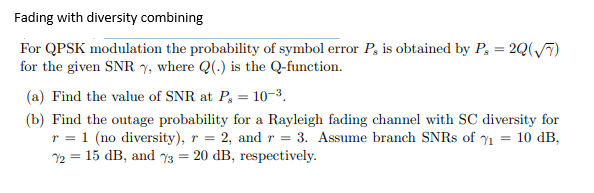Fading With Diversity Combining For Qpsk Modulation