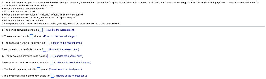 Solved A certain 6% annual coupon rate convertible bond | Chegg.com