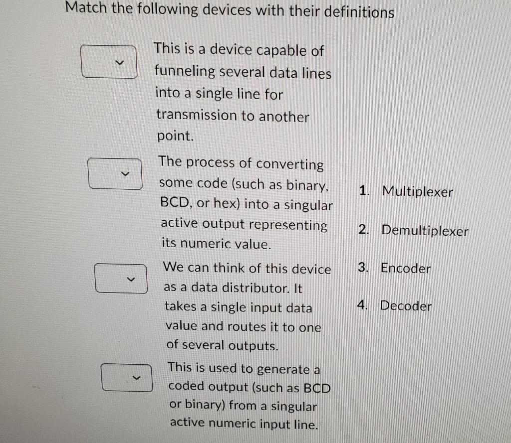Solved Match the following devices with their definitions | Chegg.com