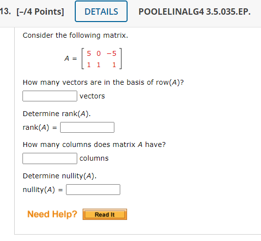 Solved Consider the following matrix. A=[5101−51] How many | Chegg.com