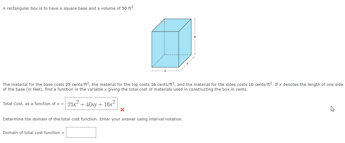 Solved A rectangular box is to have a square base and a | Chegg.com