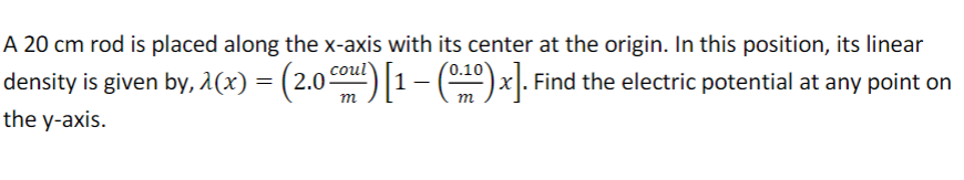 Solved A 20 cm rod is placed along the x-axis with its | Chegg.com