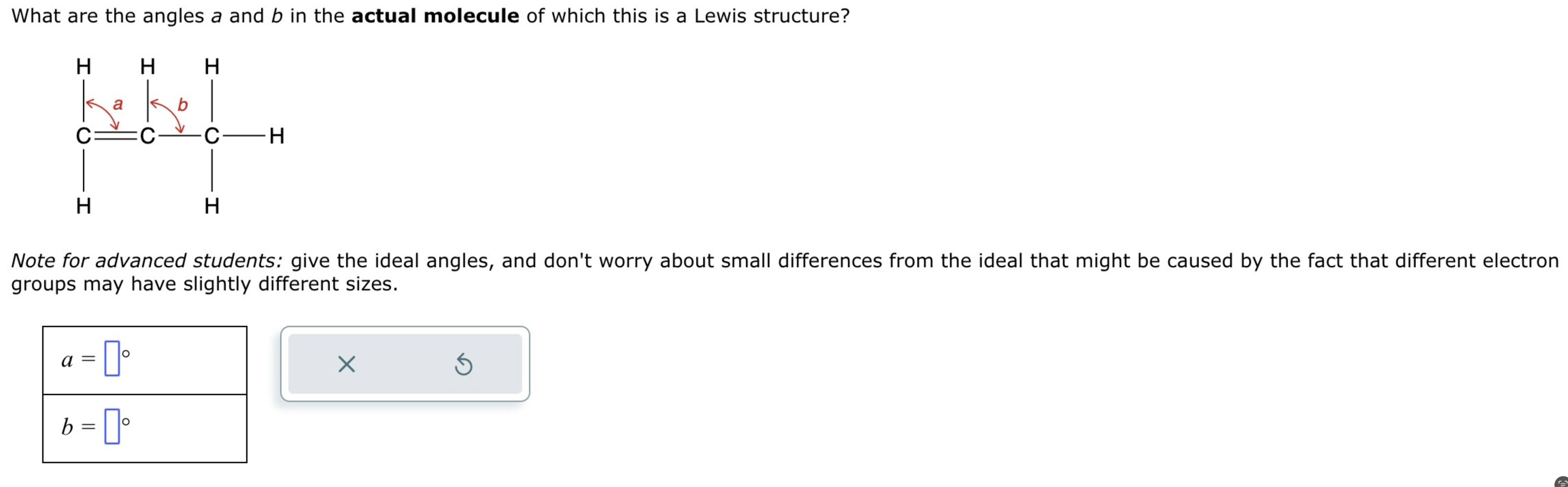 Solved What are the angles a and b in the actual molecule of | Chegg.com