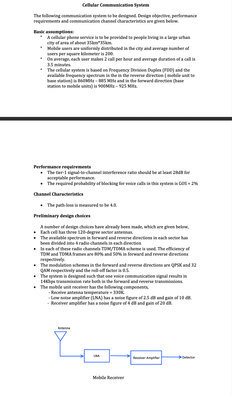Solved Cellular Communication System The following | Chegg.com
