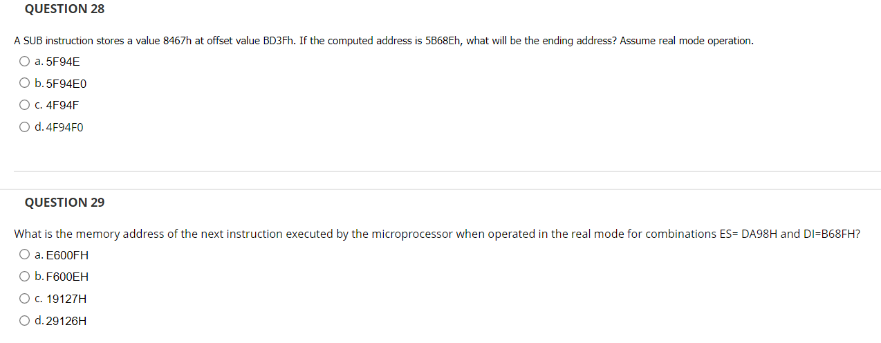 Solved Question 28 A Sub Instruction Stores A Value 8467h At 