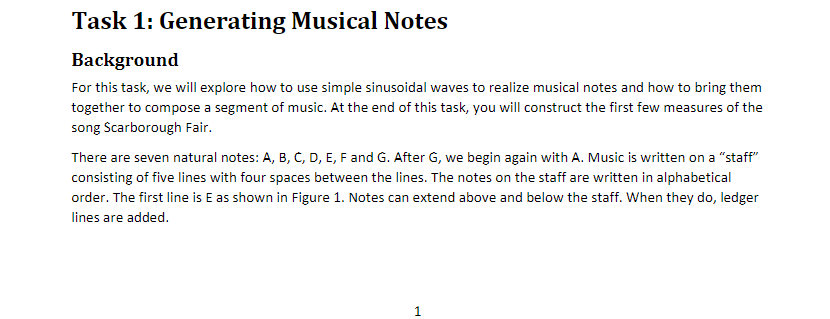 Task 1: Generating Musical Notes Background For this | Chegg.com