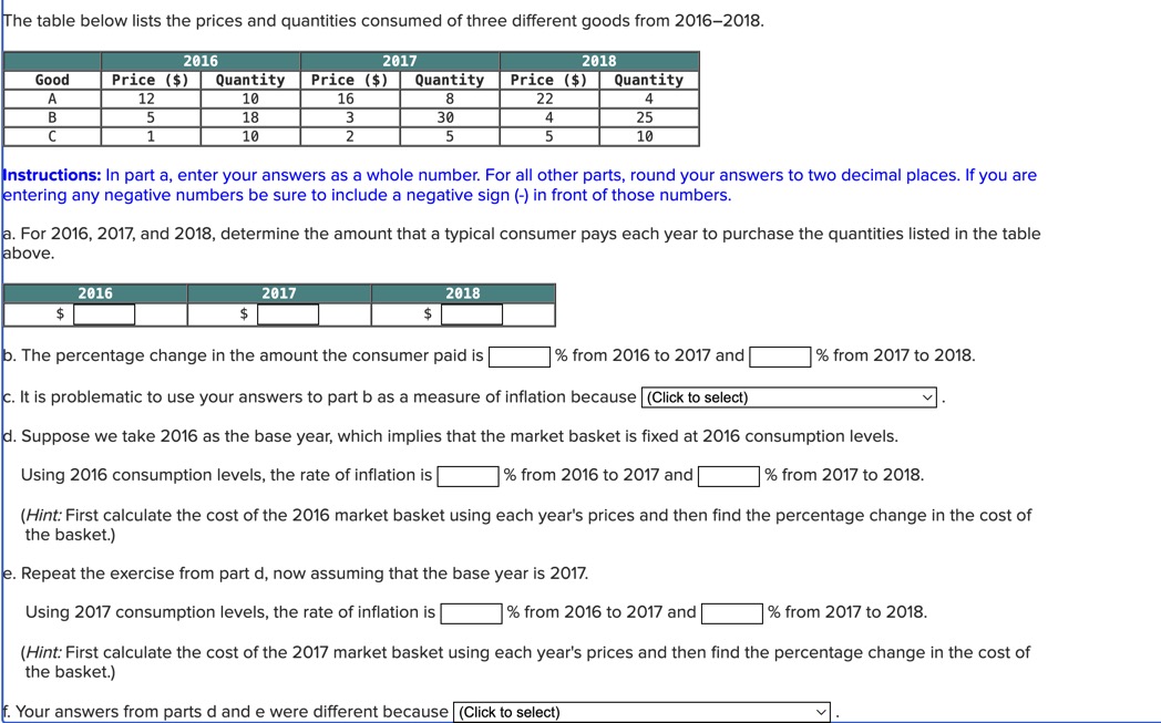 The table below lists the prices and quantities | Chegg.com