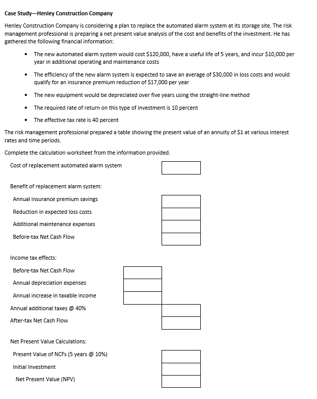 Solved Case Study-Henley Construction Company Henley | Chegg.com