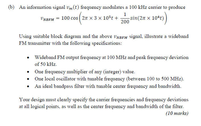 Solved (b) An information signal Um(t) frequency modulates a | Chegg.com
