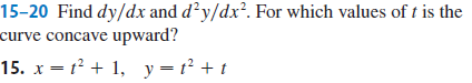 Solved 15-20 Find dy/dx and d2y/dx2. For which values of t | Chegg.com