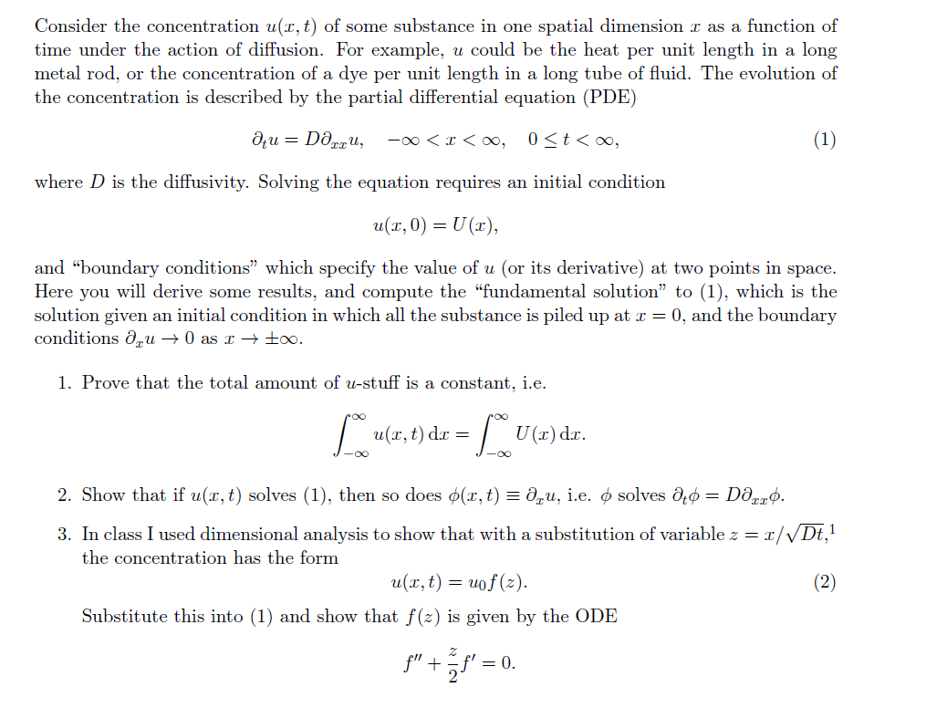Solved Consider the concentration u(x, t) of some substance | Chegg.com