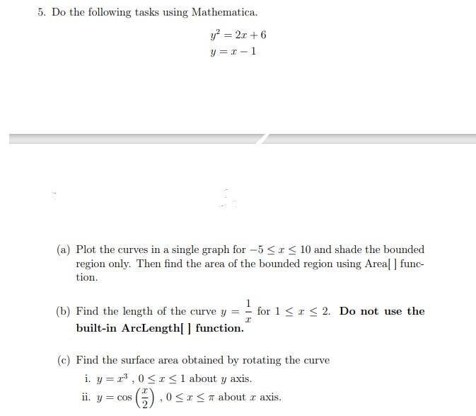 Solved 5. Do the following tasks using Mathematica. y2 = 2x | Chegg.com