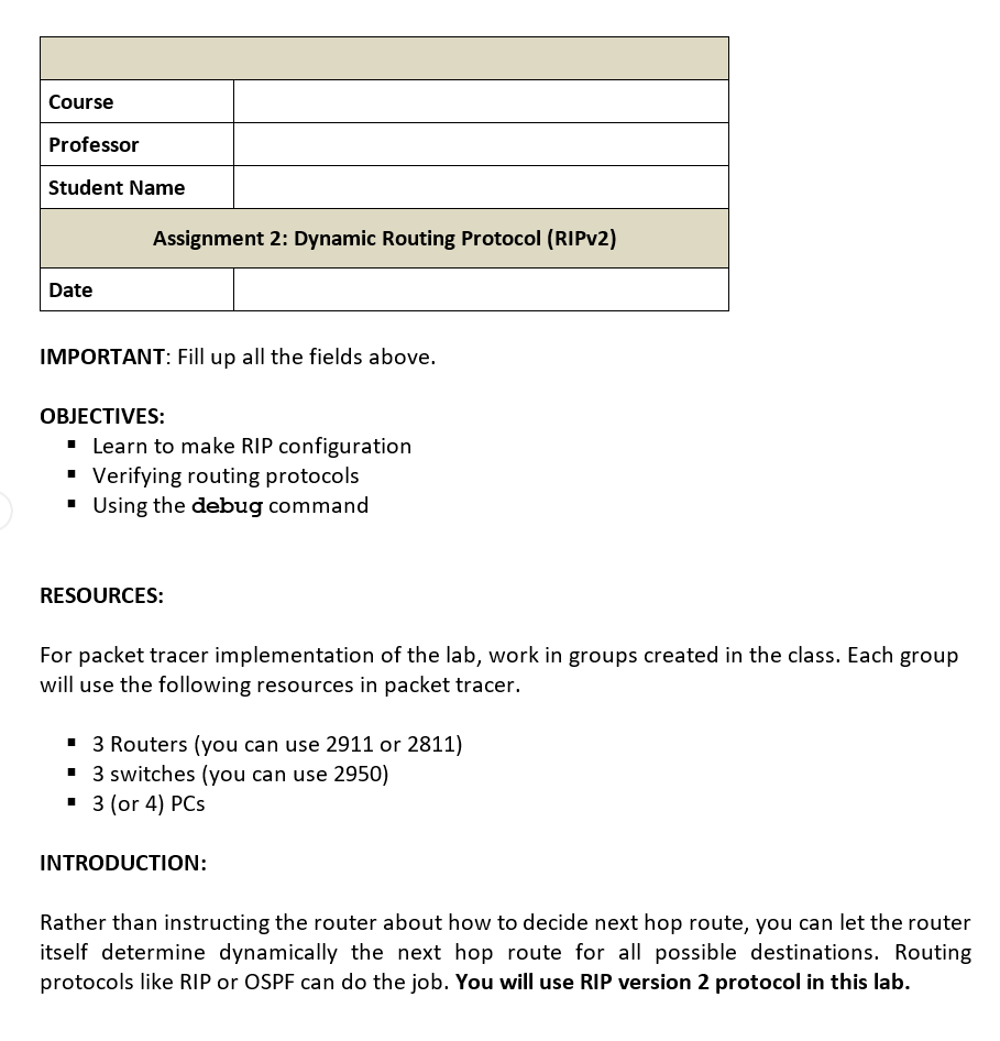 Solved Course Professor Student Name Assignment 2: Dynamic | Chegg.com