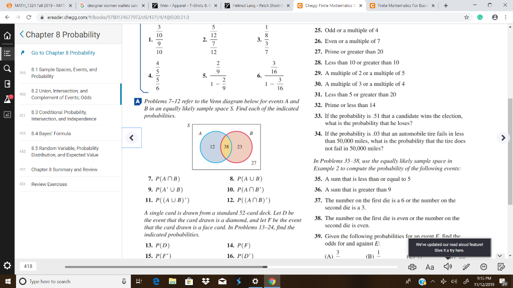 Solved C Cheqg: Finite Mathematics fo X C Finite Mathematics | Chegg.com