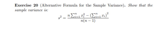 Solved Exercise 20 (Alternative Formula for the Sample | Chegg.com