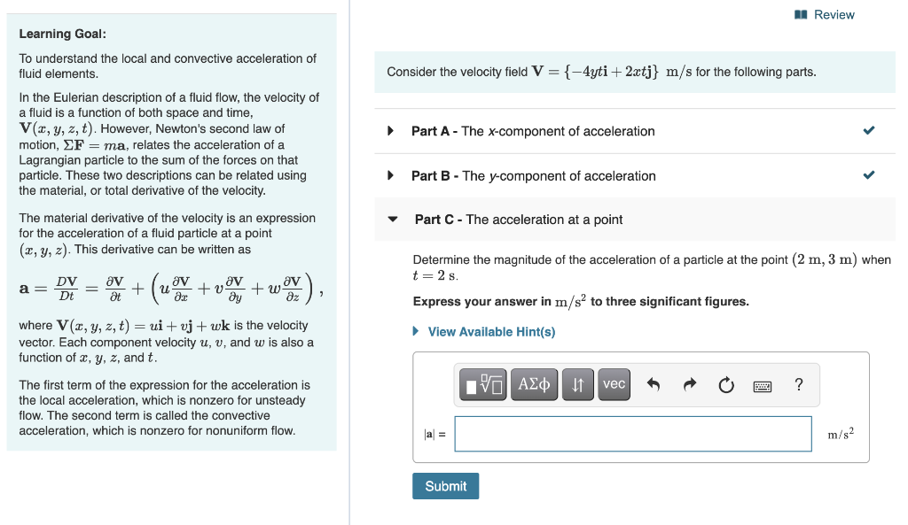 Solved Review Consider the velocity field V = {-4yti + 2xtj} | Chegg.com