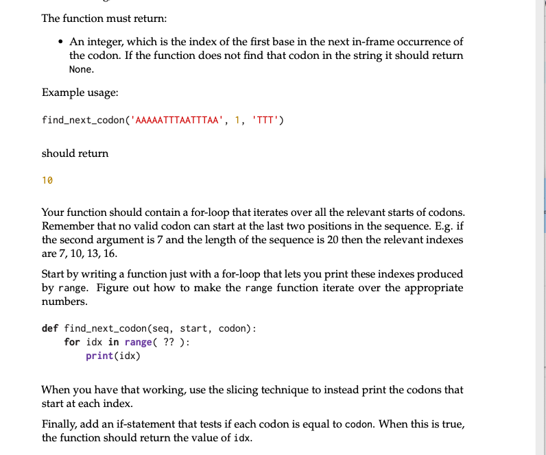 Finding the next occurrence of some codon in an ORF | Chegg.com