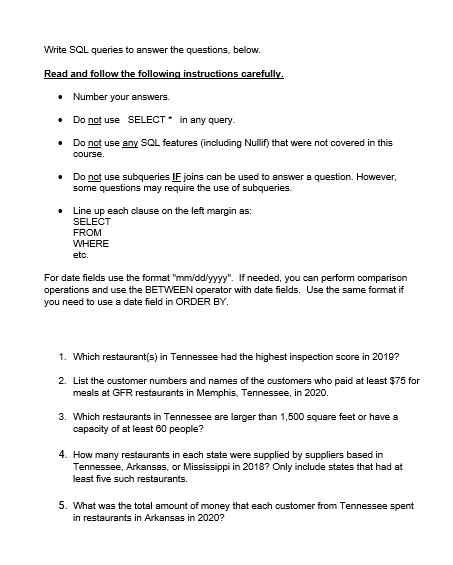 Solved Write SQL queries to answer the questions, below. | Chegg.com