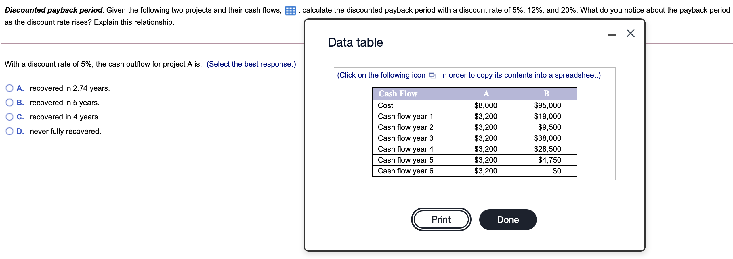 Solved calculate the discounted payback period with a | Chegg.com