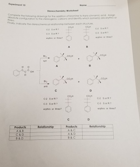 Solved Experiment 10 Stereochemistry Worksheet Completa | Chegg.com