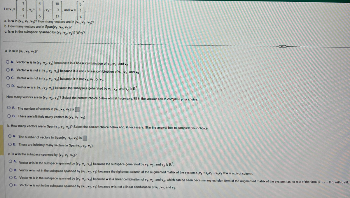 Solved Let v1=⎣⎡10−1⎦⎤,v2=⎣⎡415⎦⎤,v3=⎣⎡10317⎦⎤, and | Chegg.com