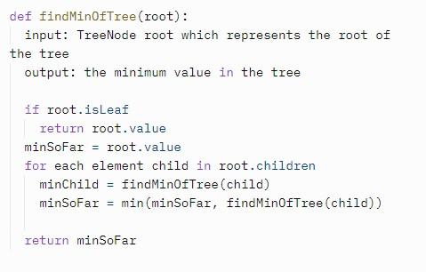 Solved def findMinOfTree (root): input: TreeNode root which | Chegg.com