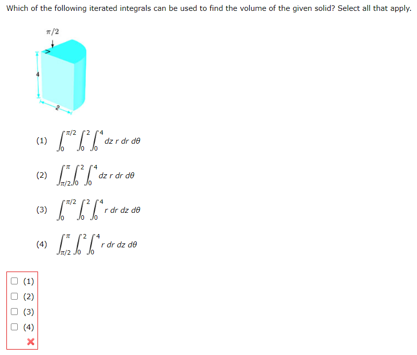 Solved Which of the following iterated integrals can be used | Chegg.com