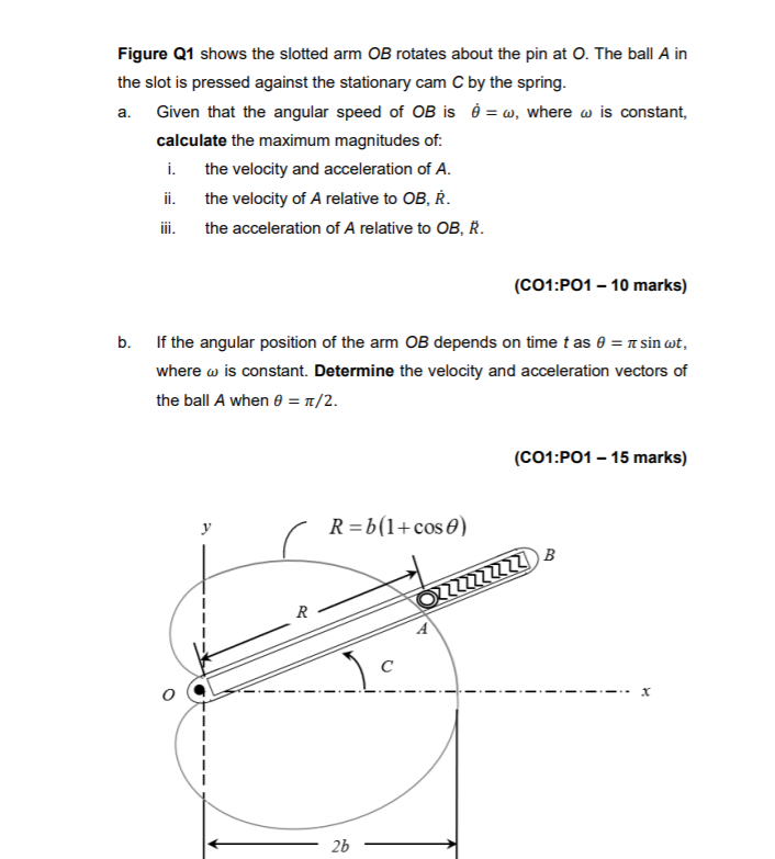 Solved Figure Q1 shows the slotted arm OB rotates about the | Chegg.com