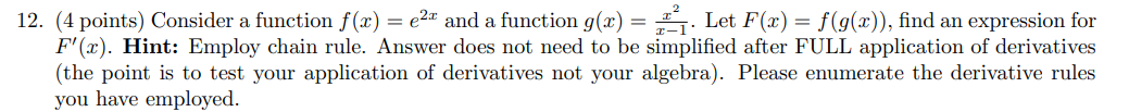 Solved 12. (4 points) Consider a function f(x)=e2x and a | Chegg.com