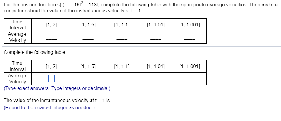 Solved For the position function s(t)=-16t. 113t, complete | Chegg.com