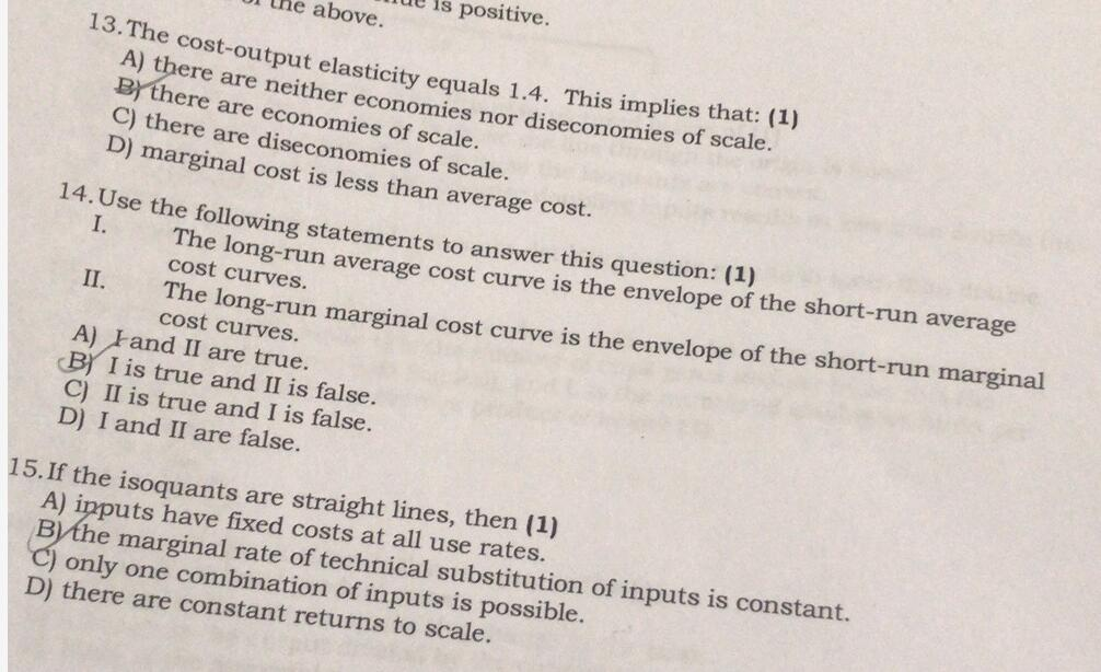 Solved s positive. the above. 13.The cost-output elasticity | Chegg.com