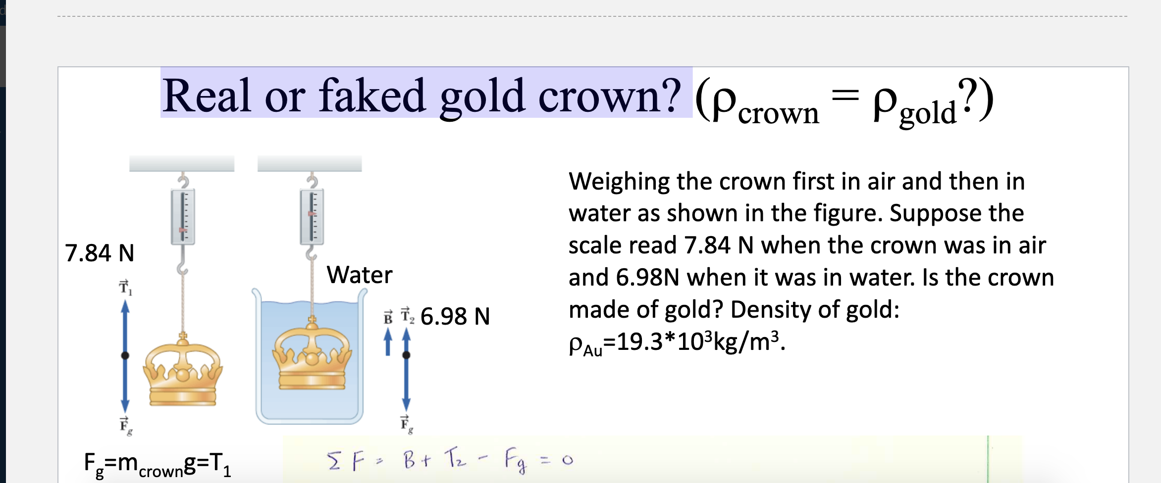 Solved Real or faked gold crown? (pCrown Pgold?) Weighing | Chegg.com