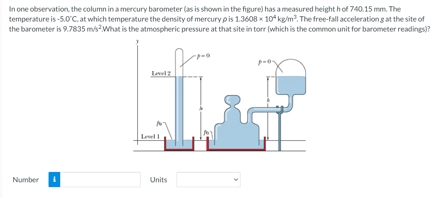 Solved In one observation, the column in a mercury barometer | Chegg.com