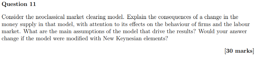 Solved Question 11 Consider the neoclassical market clearing | Chegg.com