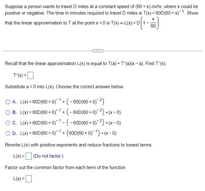 Solved Suppose a person wants to travel D miles at a | Chegg.com