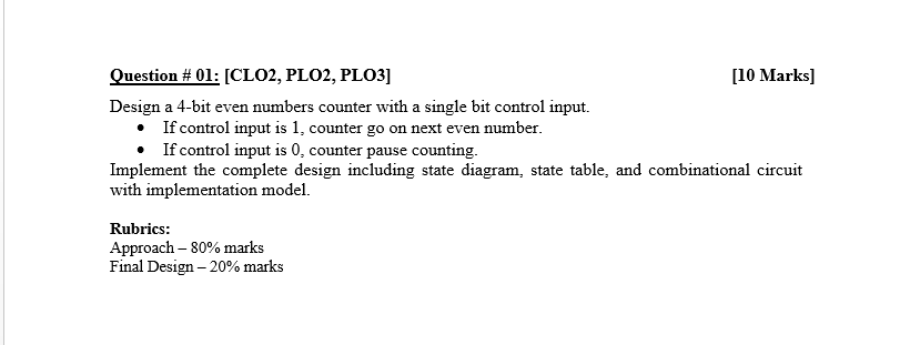 Solved Question # 01: (CLO2, PLO2, PLO3] [10 Marks] Design a | Chegg.com