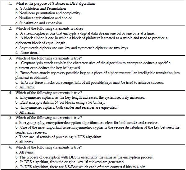 Solved 1 What Is The Purpose Of S Boxes In Des Algorithm 