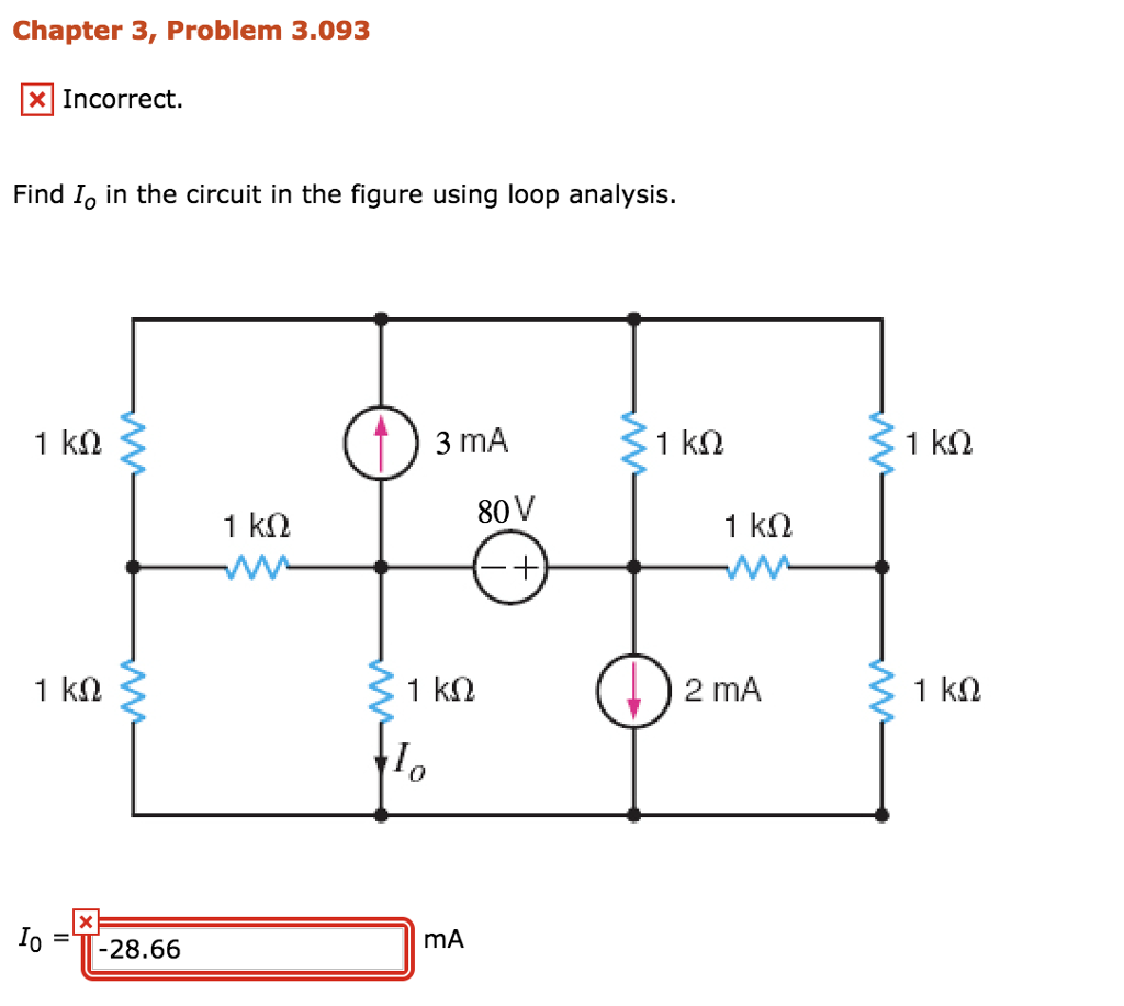 Solved Chapter 3, Problem 3.074 x Incorrect. Find Vo in the | Chegg.com