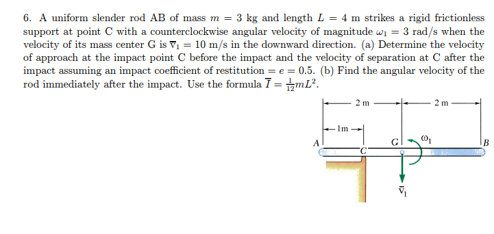 Solved 6. A uniform slender rod AB of mass m=3 kg and length | Chegg.com